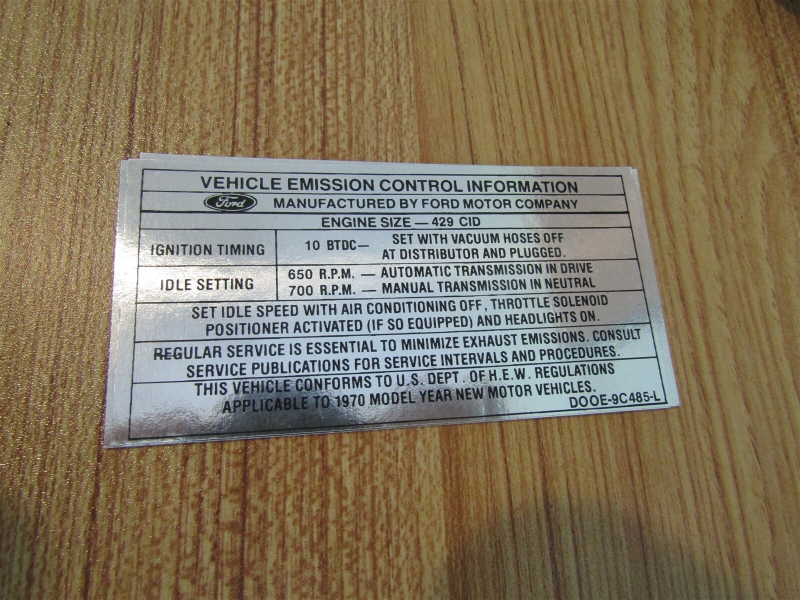 1970 MERCURY CYCLONE MONTEGO 429 COBRA JET 429CJ 4BBL ENGINE EMISSIONS ...