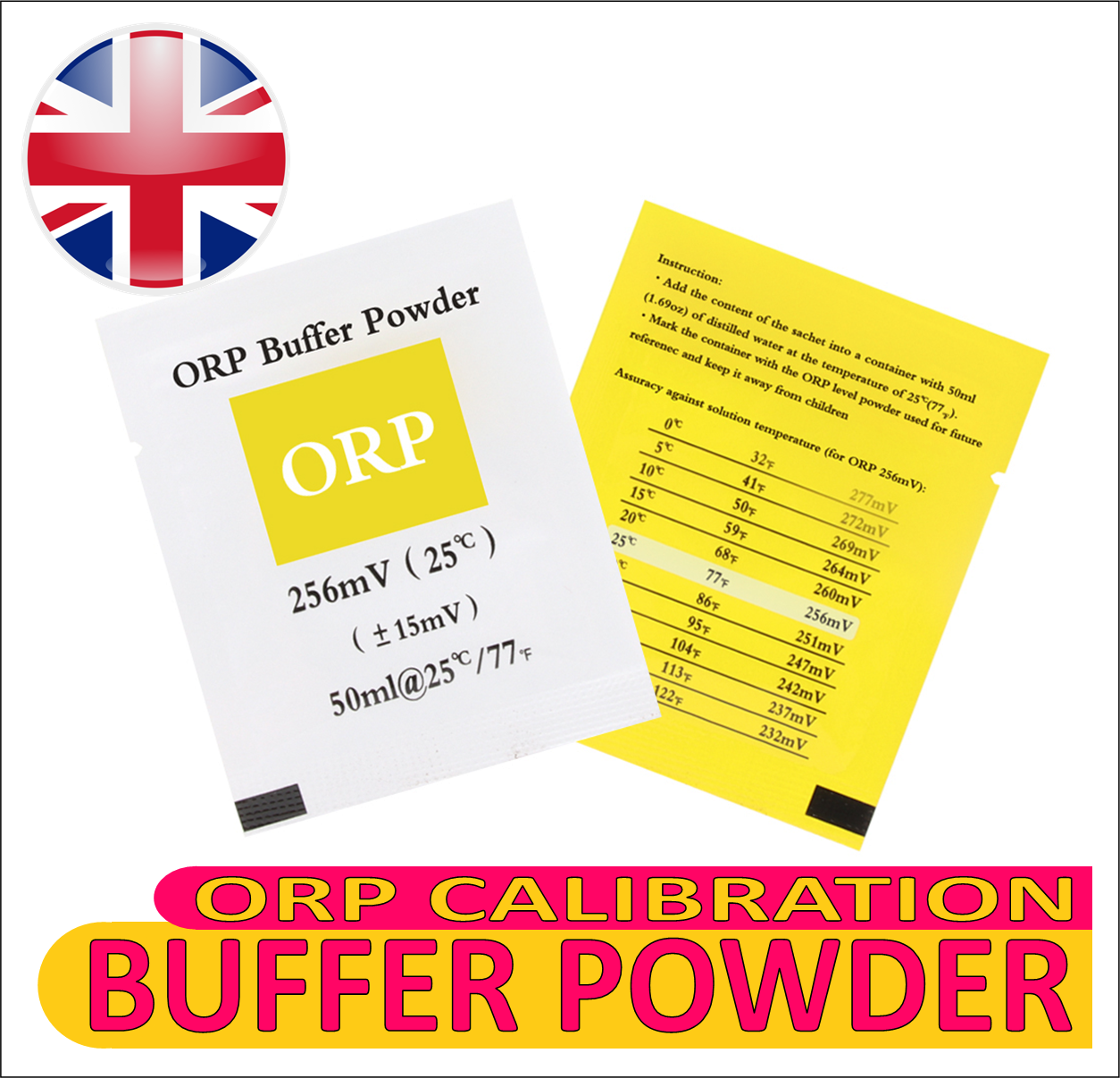ORP CALIBRATION BUFFER POWDER, 256mv STANDARD, PROBE, REDOX, AQUARIUM ...