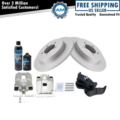 Rear Ceramic Brake Pad Coated Rotor & Caliper Kit w/Fluids for Ford ...