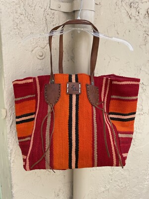 Z&L Anthropologie Multi color Tote Handbag Travel Beach Square Bag Zip ...