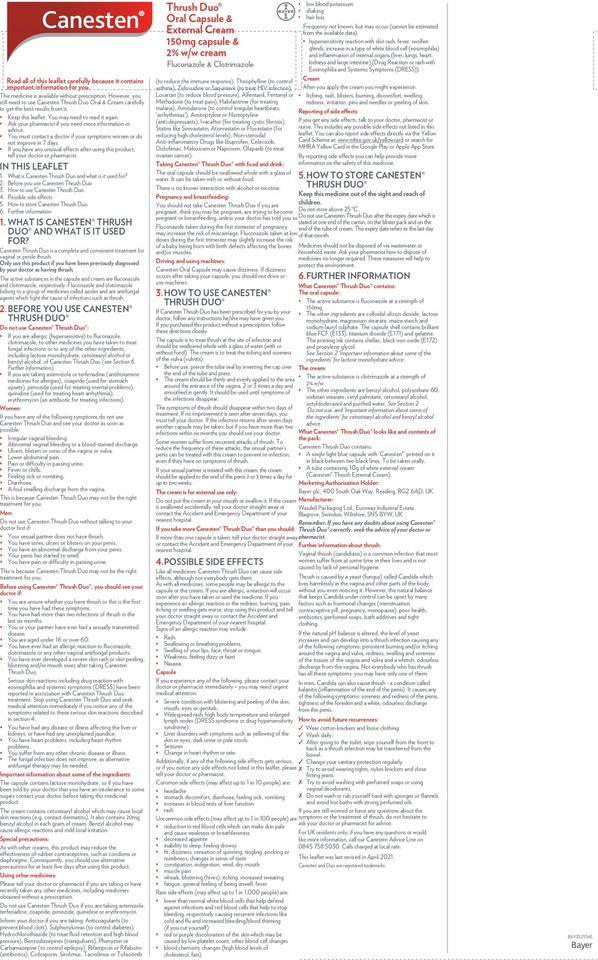 Canesten Thrush Duo - Oral Capsule (Tablet) & Cream w/w | eBay UK