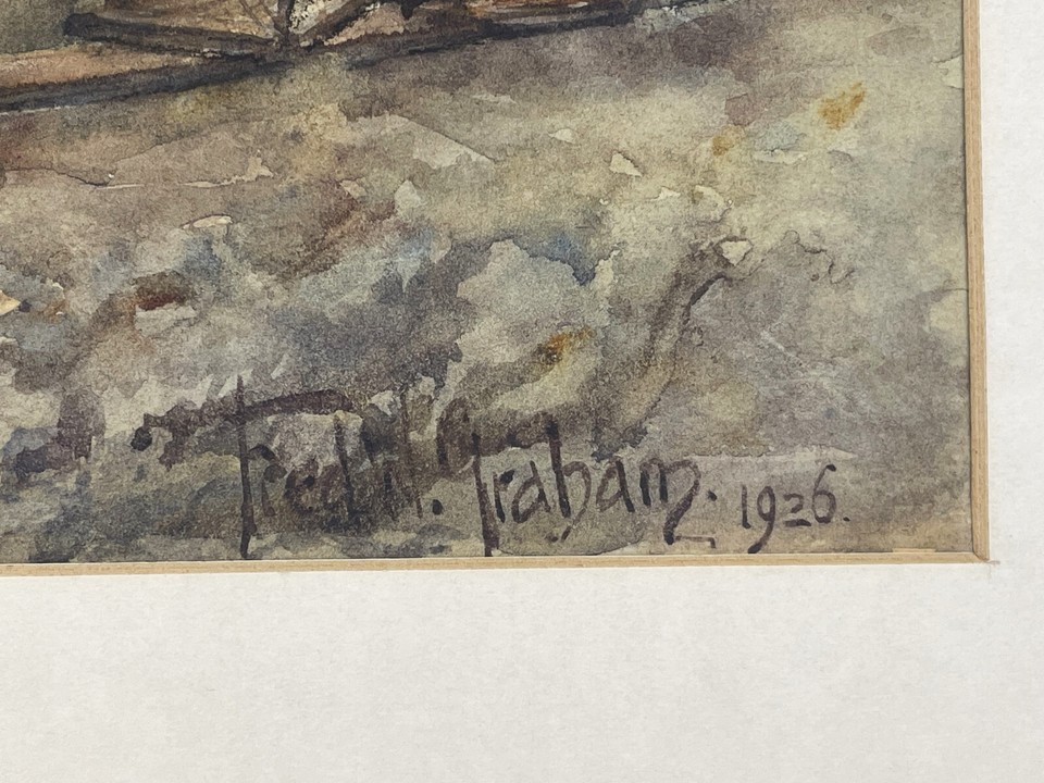 Antique Watercolor Painting Fred E. Graham Listed Artist Fishing Boat ...