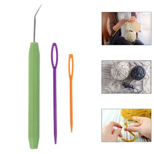 12 Pcs Knitting Crochet Loom Hook+24 Pcs Plastic Sewing Needles Craft ...