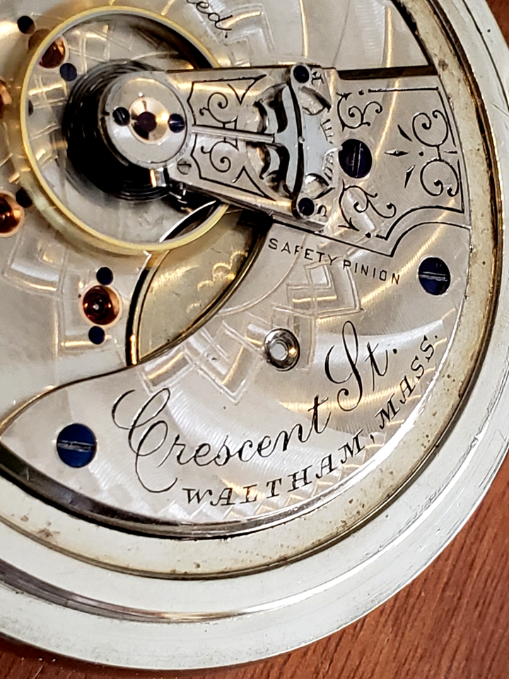 WALTHAM CRESCENT POCKET WATCH RARE DAMASCENE 18 SZ WELL SERVICED 1891 ...