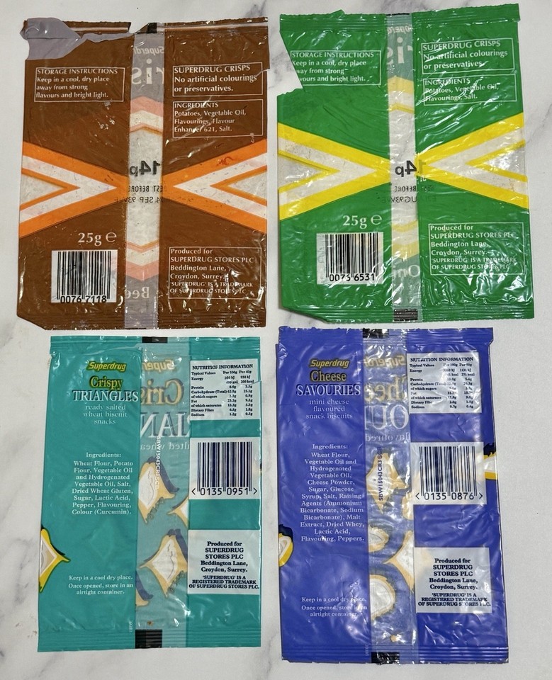 Vintage Crisp Packets Superdrug 1993 4 Bags | eBay UK