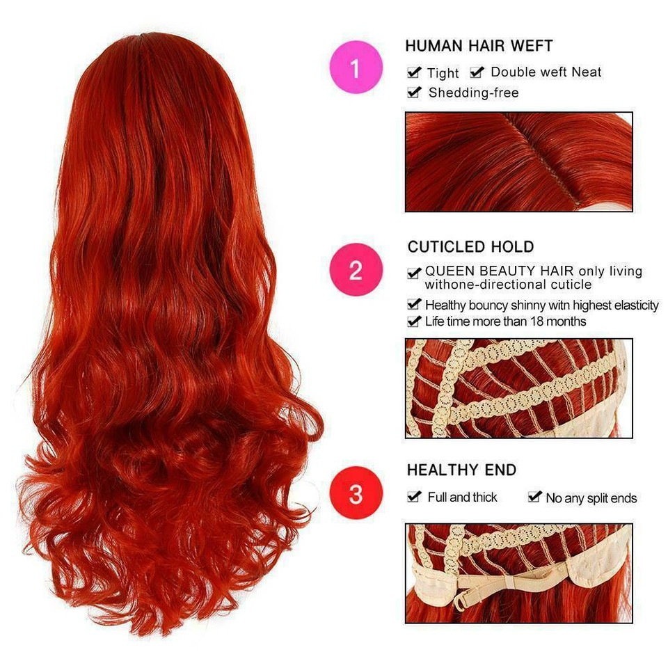 Womens Red Long Curly Hair Wigs Ladies Copper Jessica Rabbit Wavy ...
