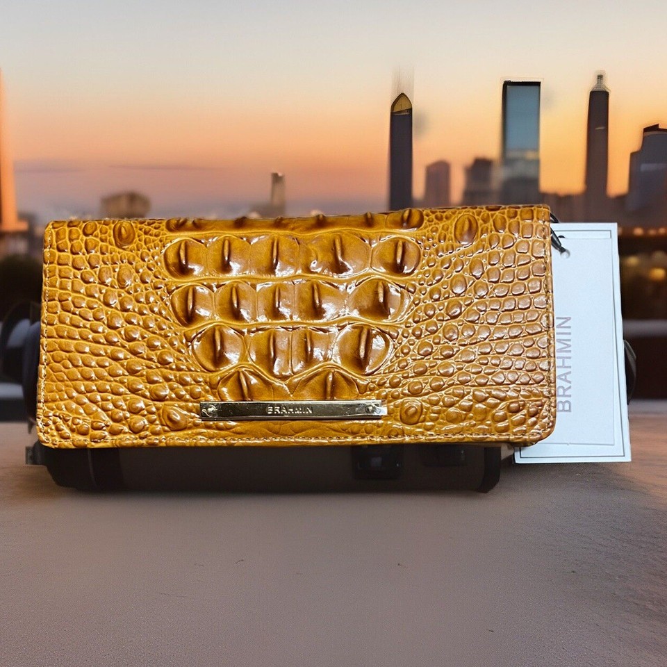 Brahmin Ady Neutral Dark Rum Melbourne Brown Amber Croc Genuine Leather ...