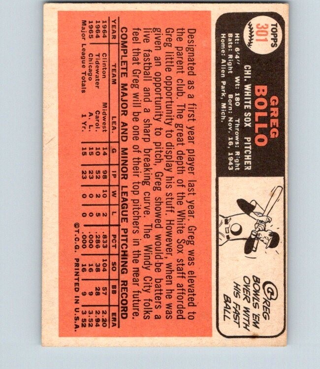 1966 TOPPS BASEBALL #301 GREG BOLLO MID GRADE JM | eBay