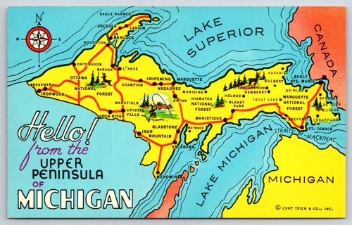 State Maps~Upper Peninsula Of Michigan~Mansfield~Baraga~Gwinn~Vintage ...