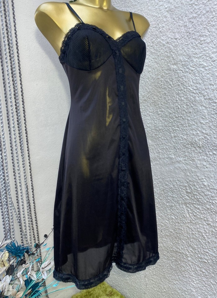 Vintage st michael lace black bra full slip bri nylon petticoat bust 36 ...