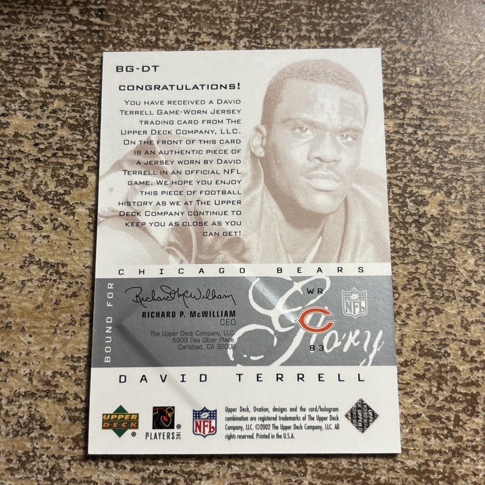 2002 UD Ovation Bound for Glory Jersey #BG-DT David Terrell Chicago Bears | eBay