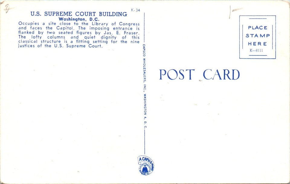 Postcard DC US Supreme Court Building Statues Columns Flags Washington ...