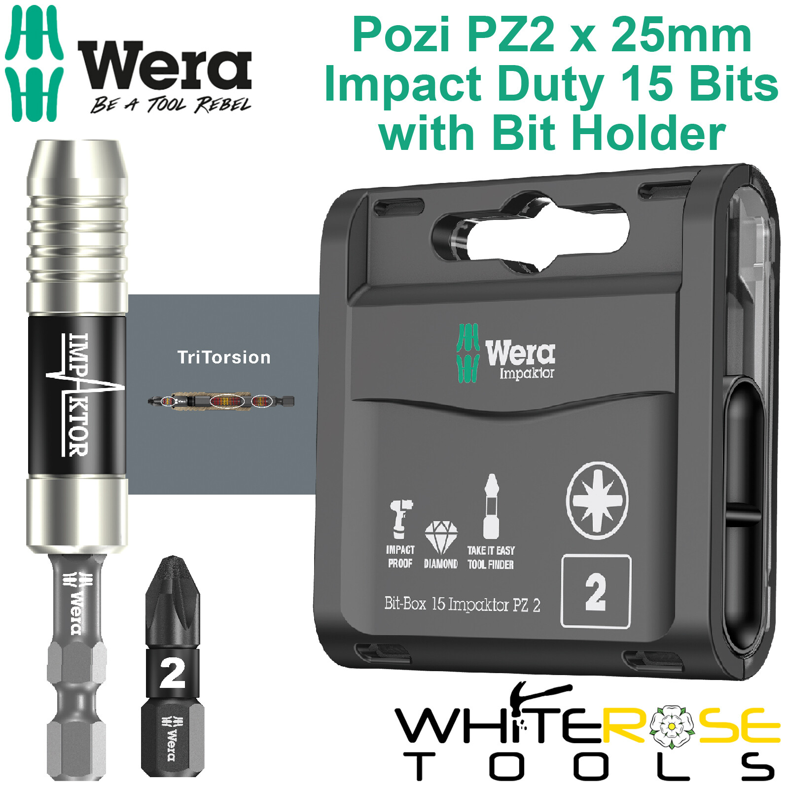 Wera Impaktor Bit Box PZ2 x 15 Bits Impact Driver Magnetic Bit Holder 1 ...