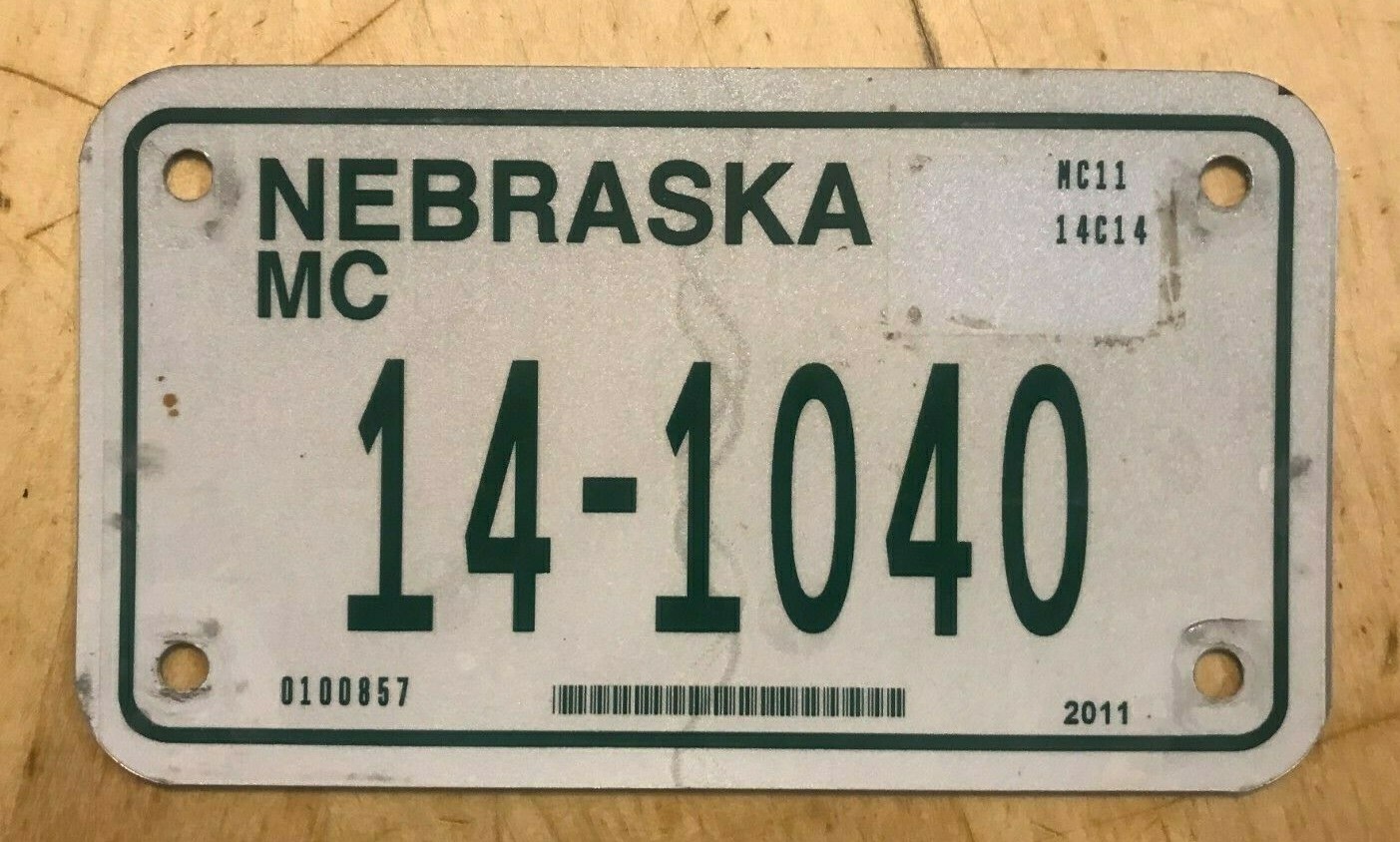 NEBRASKA MOTORCYCLE CYCLE LICENSE PLATE " 14 1040 " NE | eBay