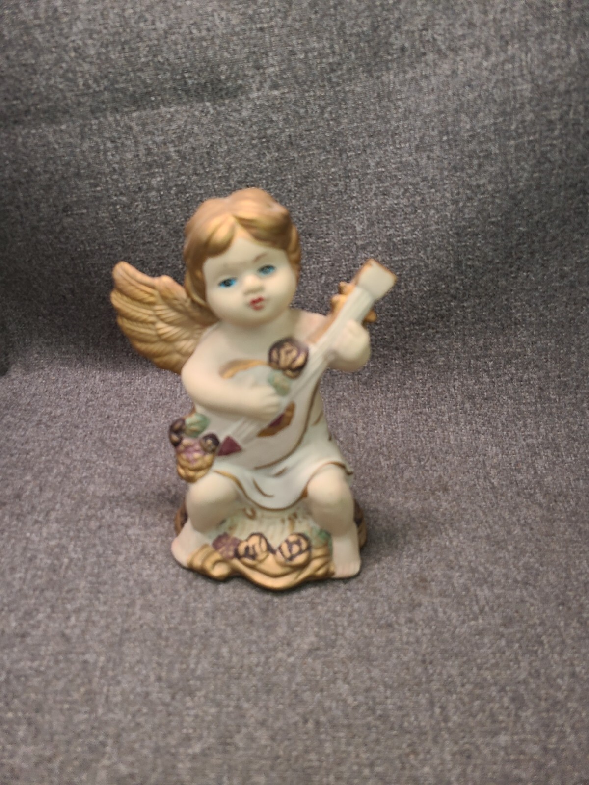 Vintage Musical Cherub Angel Ivory w/ Gold Trim Instrument Guitar ...
