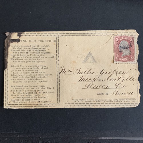 4/303 US Stamp 1860's Civil War Patriotic Poem Cover PA? Iowa Damaged ...