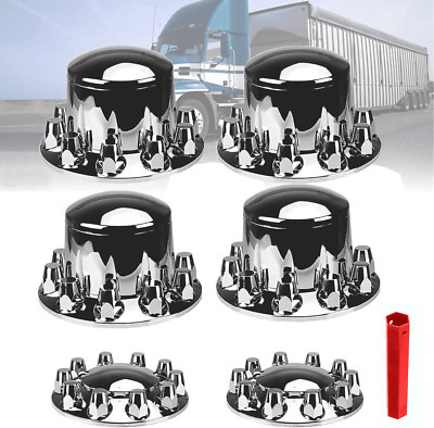 Chrome Hub Cover Semi Truck Wheel Axle Covers Kit 33mm Nut Front & Rear ...