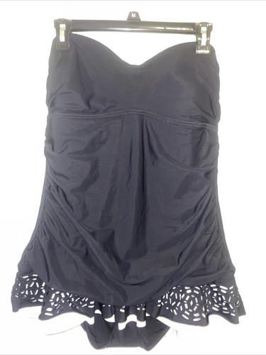 Large Strapless Bathing Suit Black Ruffle Skirt Eyelets One Piece | eBay