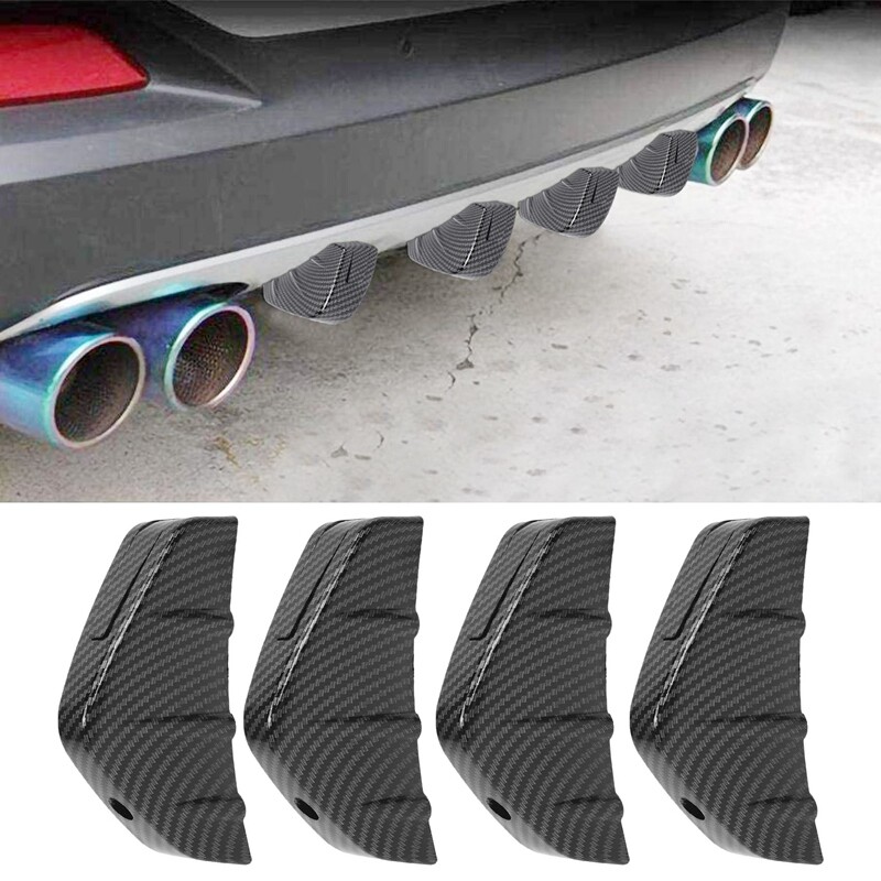 4 Pcs Carbon Universal Car Rear Lower Bumper Diffuser Fin Spoiler Lip ...