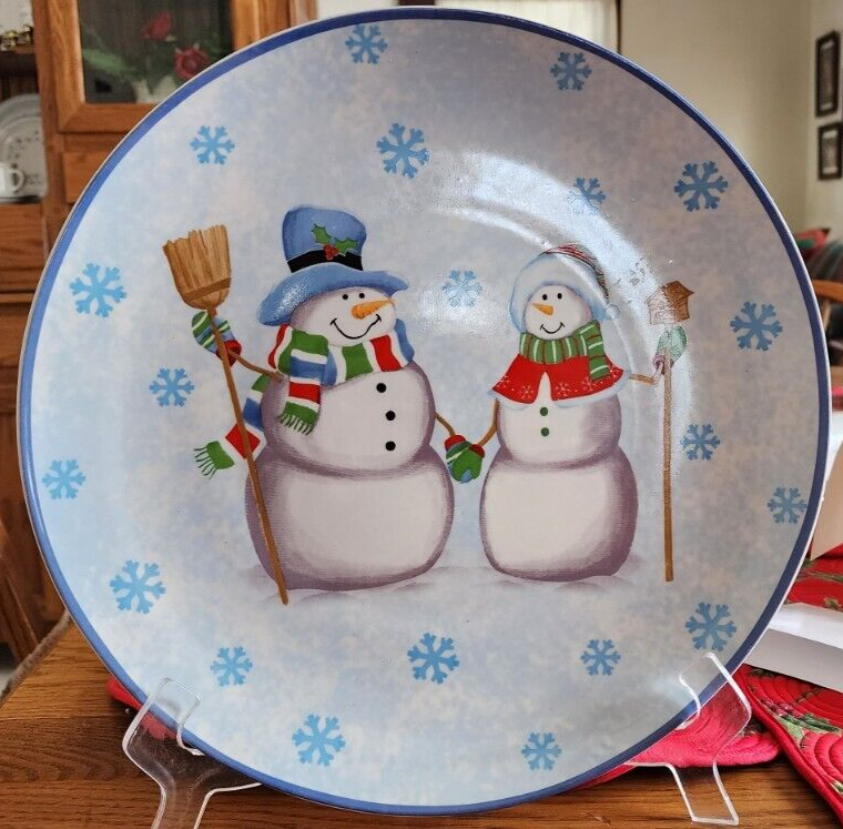 Snowmen Salad Dessert Plate (s) 8" My Christmas Stoneware White Green ...