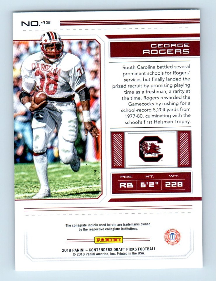 2018 Panini Contenders Draft Picks George Rogers South Carolina ...