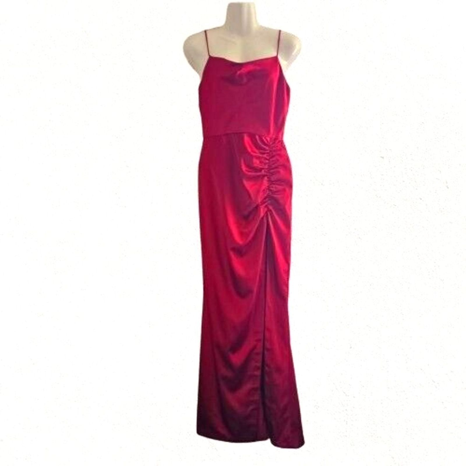 Aqua Women's Red Draped Neck Ruched Side Slit Formal … - Gem
