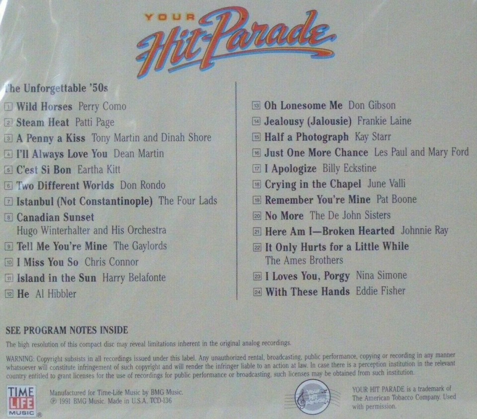 YOUR HIT PARADE - UNFORGETTABLE 50S - CD - BRAND NEW #35 | eBay