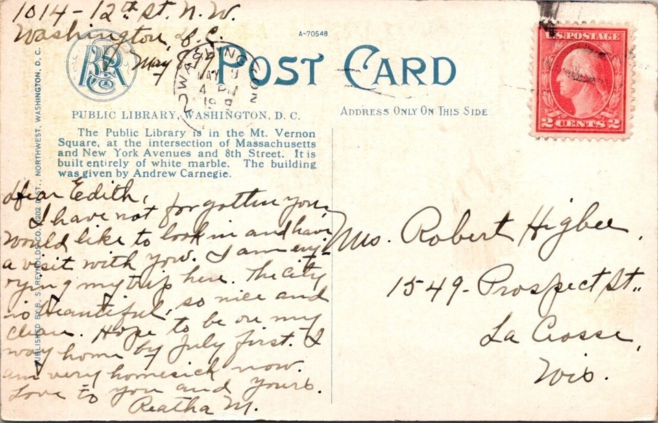 Vintage Postcard PUBLIC LIBRARY, WASHINGTON, D. C. JV9 | eBay