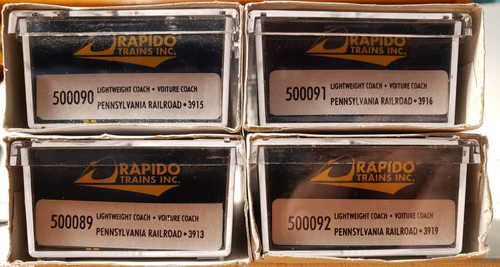 Rapido Trains Inc Lightweight Coaches (4) Pennsylvania . PRR Lighted N ...