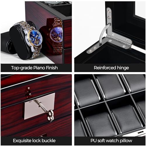 20 Slot Watch Box Watch Case for Men with Large Glass Lid 2-Tier Watch ...