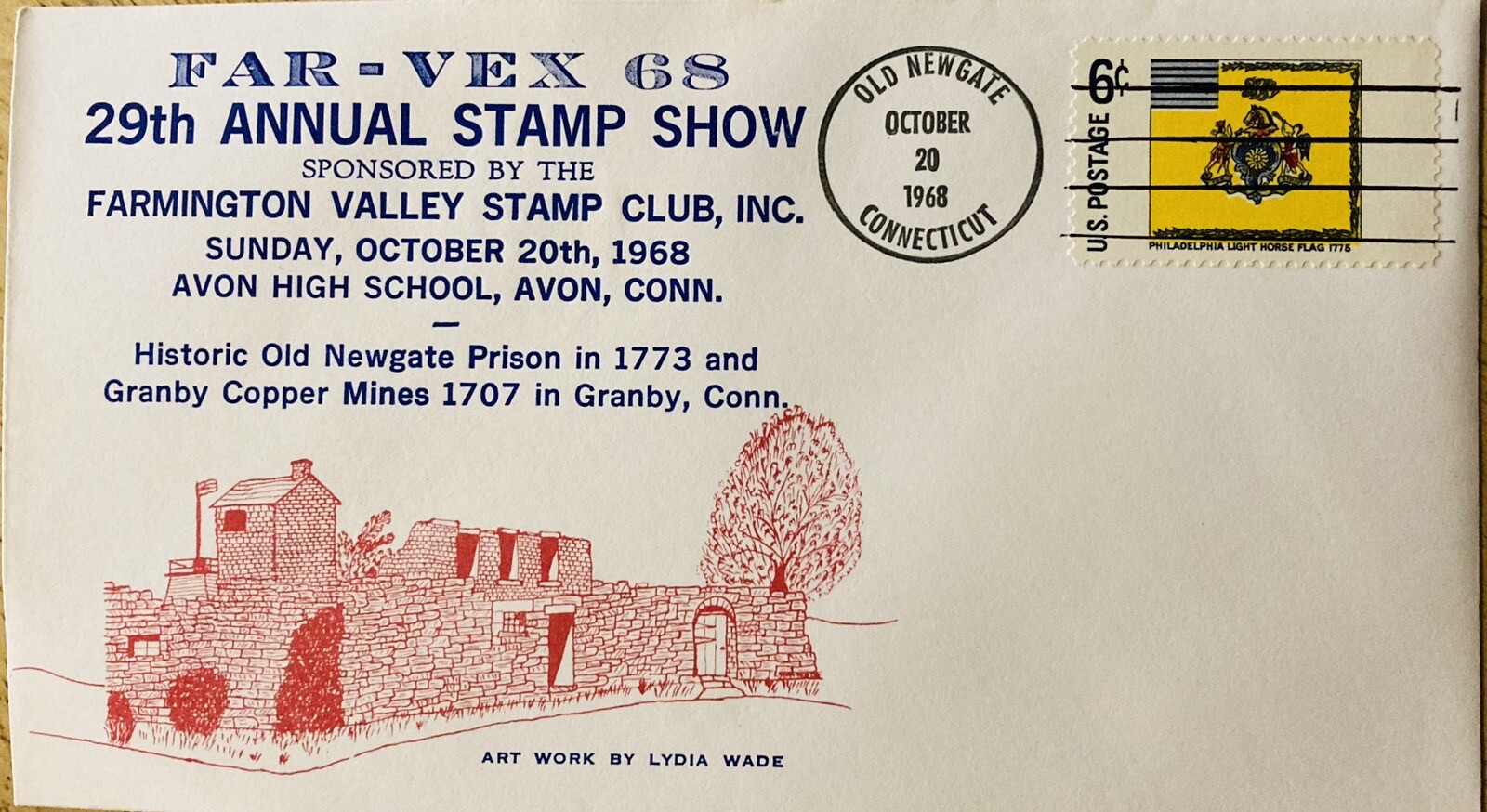 FDC~1968 FARMINGTON VALLEY STAMP CLUB STAMP SHOW, FAR-VEX 68 AVON HIGH ...