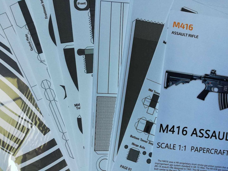 New DIY 1/1 Scale M416 Assault Rifle Gun Papercraft 3D Paper Model ...