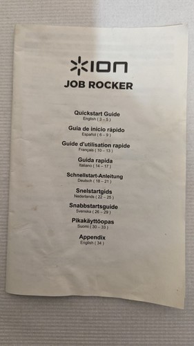 ION Job Rocker Quick Start Guide Only English Espanol Deutsch + Booklet ...