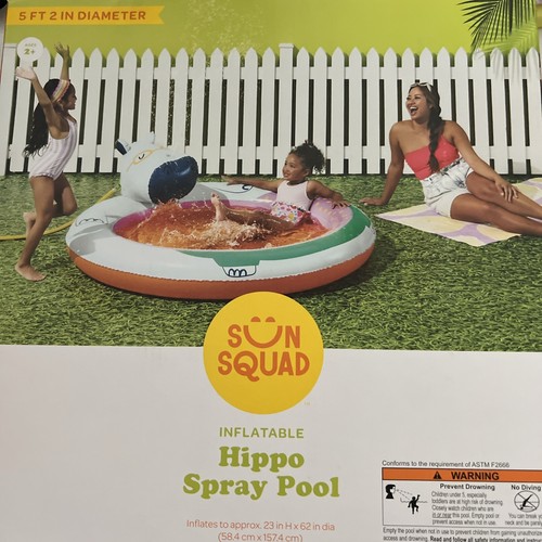 New Sun Squad Inflatable Kids Hippo Spray Swimming Pool 5' 2" Diameter ...
