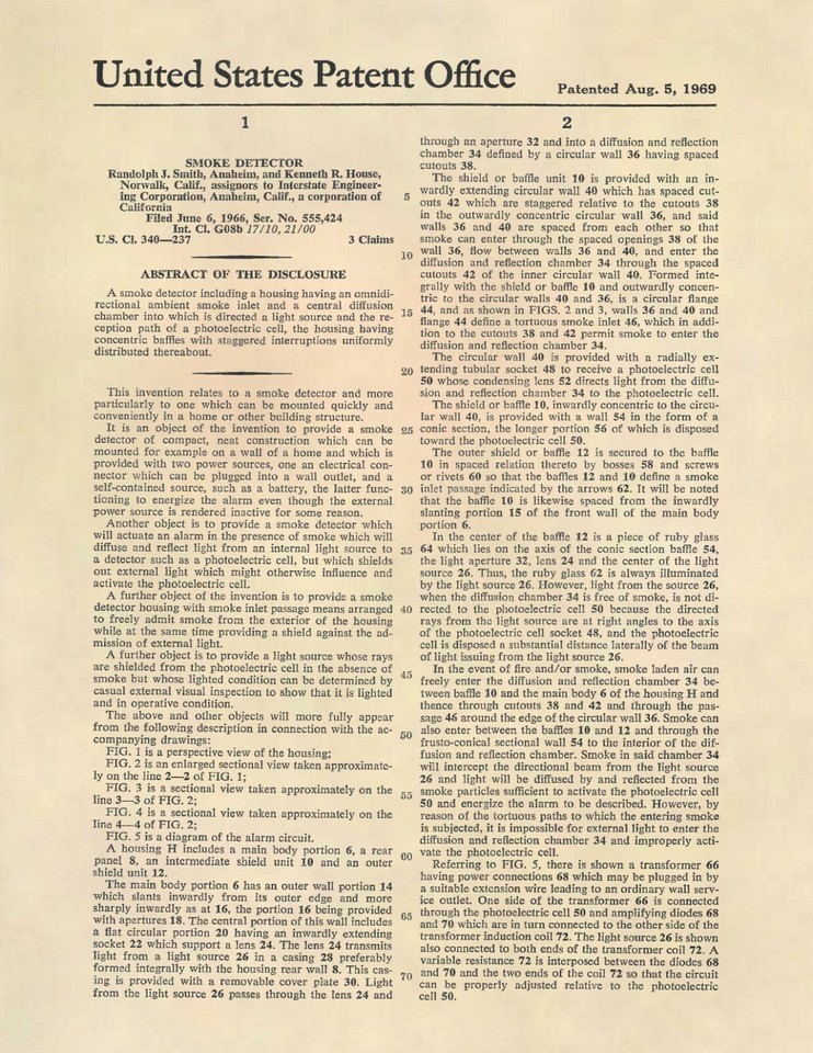 Vintage Smoke Detector US Patent Art Print- Antique Fireman Firefighter ...