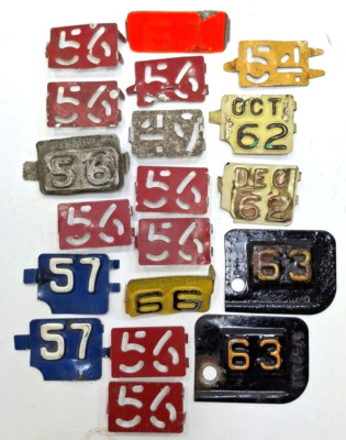 19 Assorted States Metal Registration License Plate Tabs 1950s & 60s ...