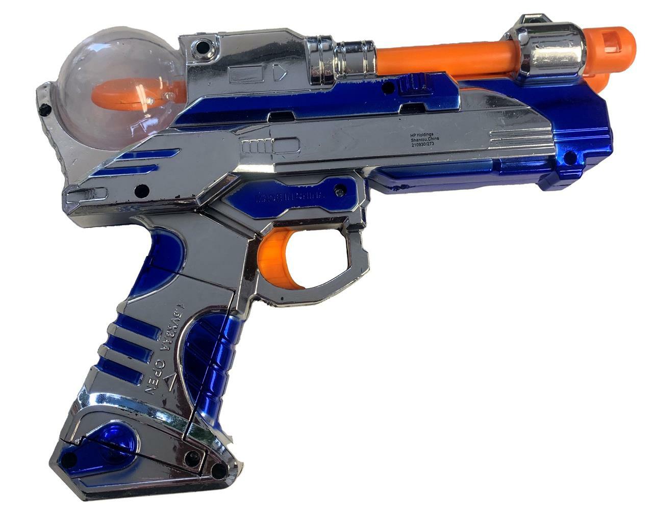 BLUE TWIN BARREL SPIN BALL OUTER SPACE LIGHT UP PISTOL GUN W SOUND ...