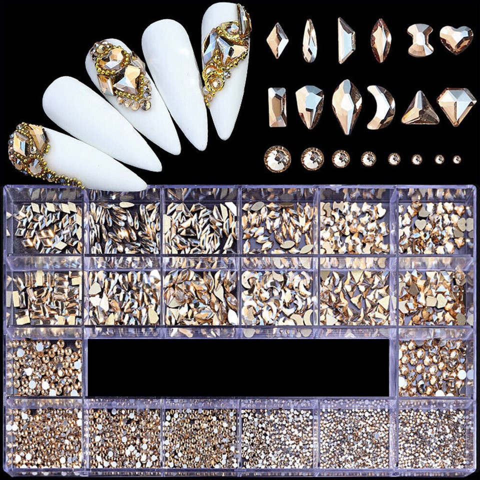 3000PCS 3D Mix Crystals Nail Set Flat Rhinestones Gem Bling Diamante ...
