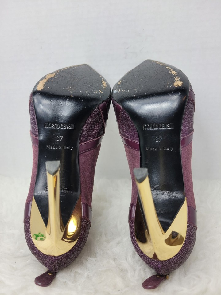 Roberto Cavalli Bottie Heel Shoes Women's Size 6.5 Stingray Purple ...