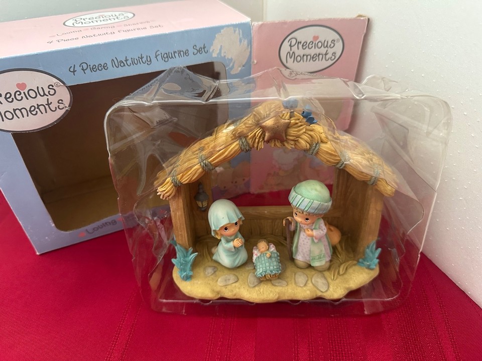 2004 Precious Moments Four Piece Nativity Set Christmas Manger Enesco w ...