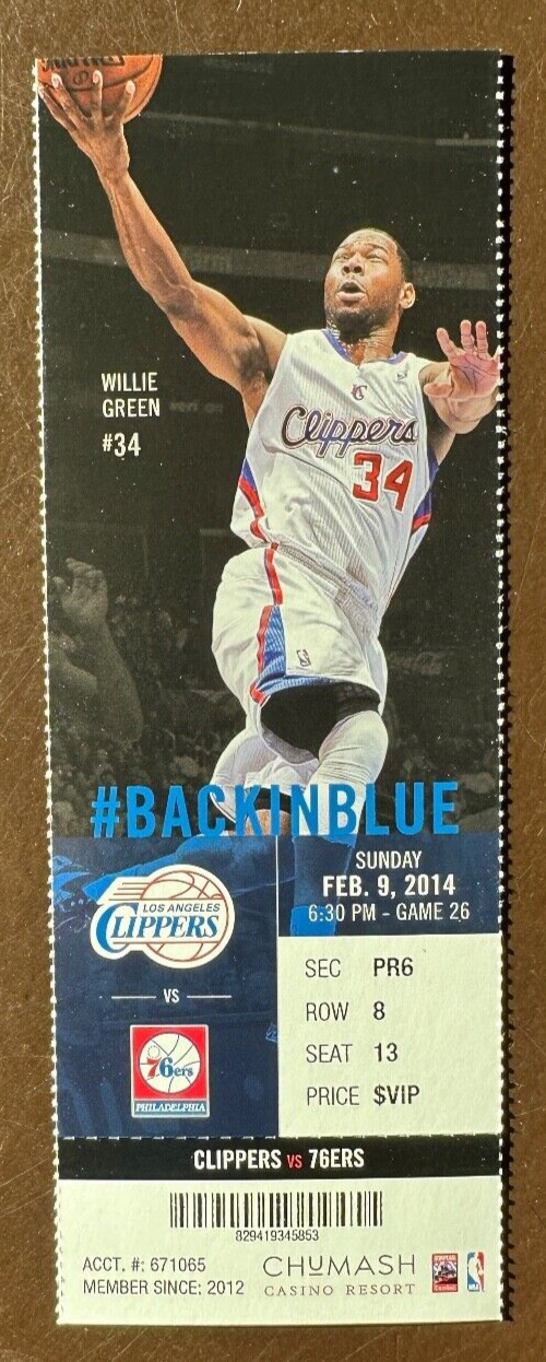 Los Angeles Clippers 2/9/2014 NBA ticket stub vs Philadelphia 76ers | eBay