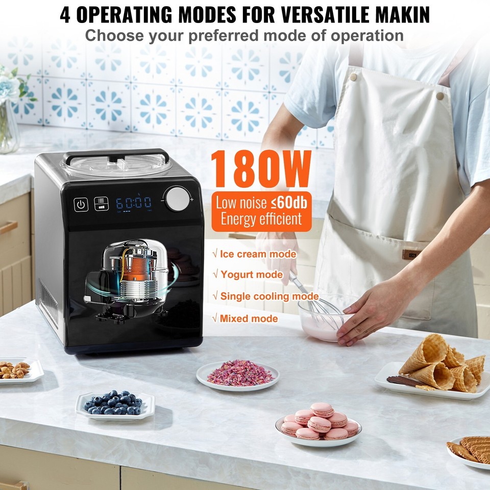 2Qt Automatic Ice Cream Maker Countertop 4 Modes Electric Yogurt Gelato ...
