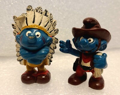 Vintage 1981 Smurf Indian Chief 2" Cowboy Smurf Toy Figure Peyo | eBay