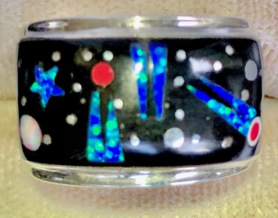 NASA Deep Dark Space Black Neon Blue Opal Hubble Planet Ring 9.5 ...