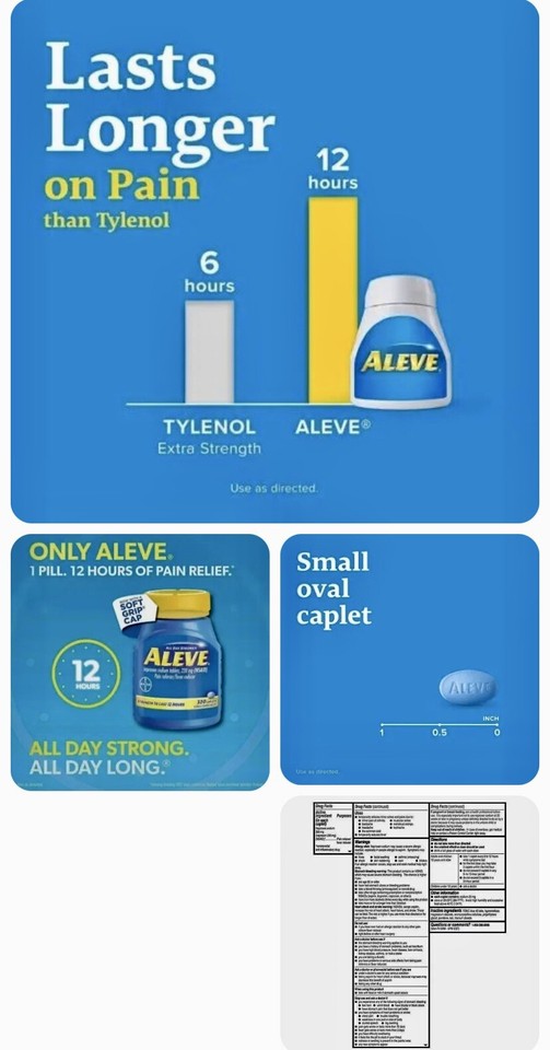 ALEVE Naproxen Sodium 220mg Pain Reliever Fever Reducer 320 Caplets ALL ...
