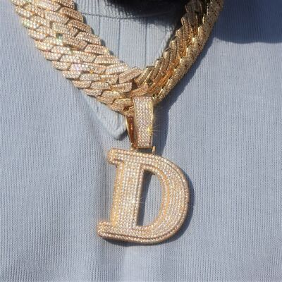 2.60Ct Round Cut Simulated Diamond Men's D Letter Pendant 2" Yellow ...