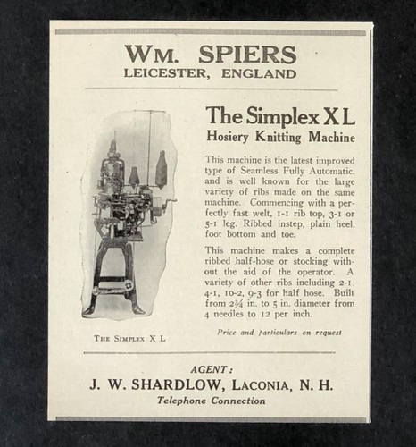 1921 Hosiery Knitting Machine Advertisement Simplex England Antique ...