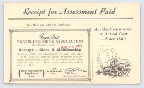 1944 Iowa State Traveling Mens Assoc. Postal Card Des Moines IA ...