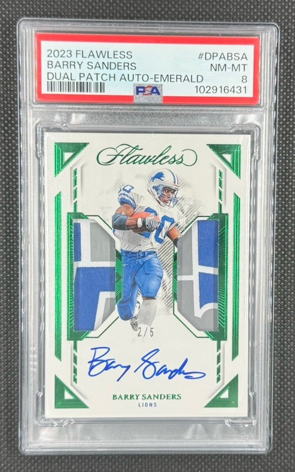 2023 Panini Flawless - Barry Sanders - Dual Patch Auto Emerald /5 - PSA ...