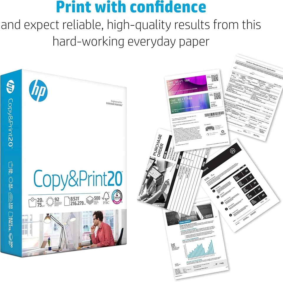 HP Printer Paper | 8.5 x 11 Paper | Copy &Print 20 lb | 1 Ream Case ...
